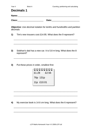 Year 4 Maths Home Learning Pack (40 sheets) including Parental Guidance ...
