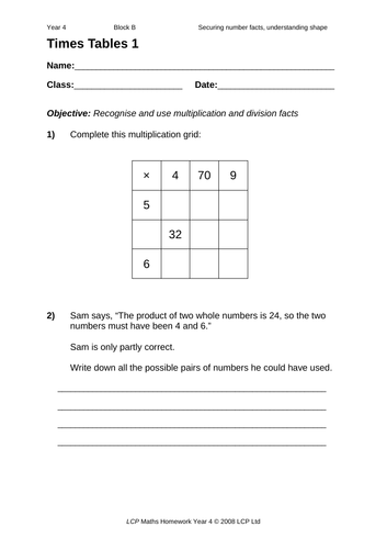Year 4 Maths Home Learning Pack (40 sheets) including Parental Guidance ...