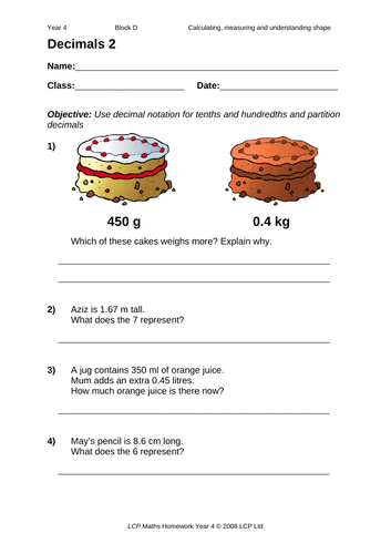Year 4 Maths Home Learning Pack (40 sheets) including Parental Guidance ...