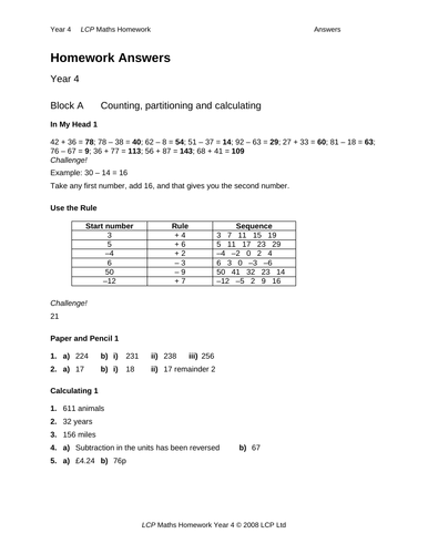 Year 4 Maths Home Learning Pack (40 sheets) including Parental Guidance ...