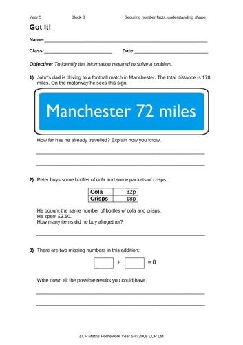 Year 5 Maths Home Learning (56 sheets) includes Answers and Parental ...
