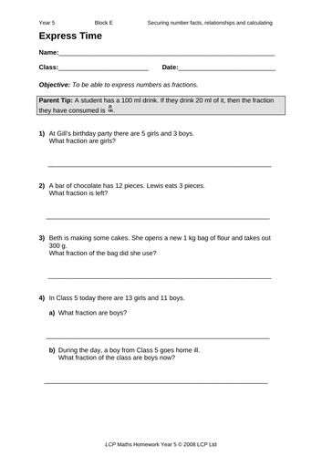 Year 5 Maths Home Learning (56 sheets) includes Answers and Parental ...