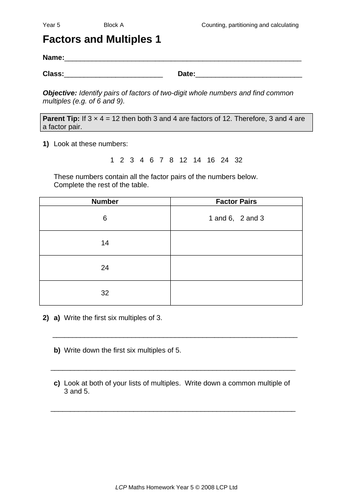 Year 5 Maths Home Learning (56 sheets) includes Answers and Parental ...