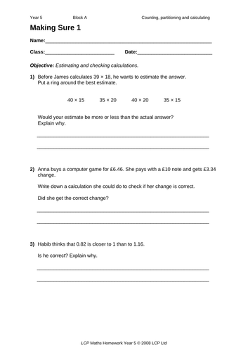 Year 5 Maths Home Learning (56 sheets) includes Answers and Parental ...