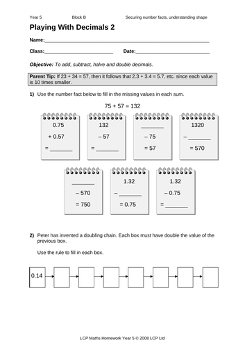 Year 5 Maths Home Learning (56 sheets) includes Answers and Parental ...