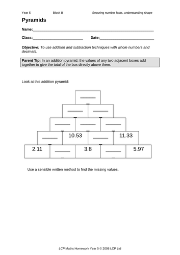 Year 5 Maths Home Learning (56 sheets) includes Answers and Parental ...