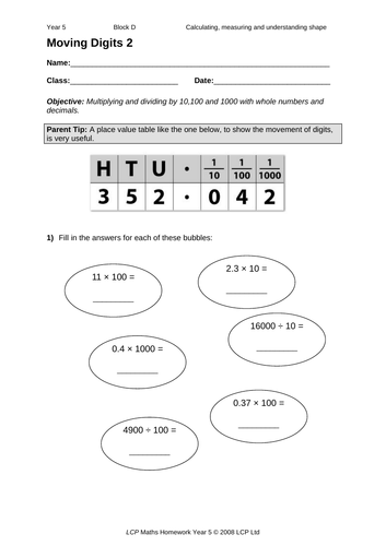 Year 5 Maths Home Learning (56 sheets) includes Answers and Parental ...