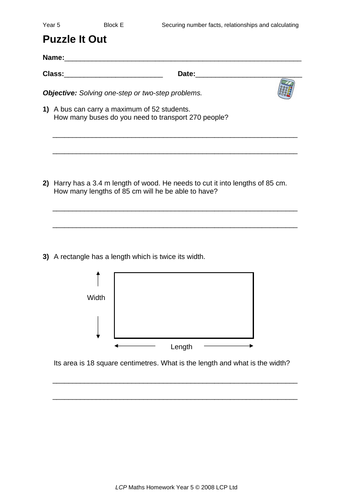 Year 5 Maths Home Learning (56 sheets) includes Answers and Parental ...