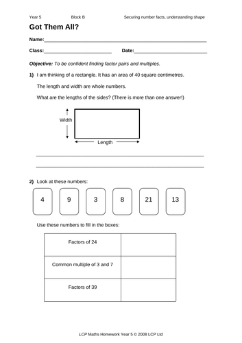 Year 5 Maths Home Learning (56 sheets) includes Answers and Parental ...