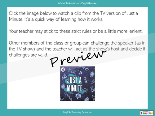Just A Minute Starter Activity | Teaching Resources