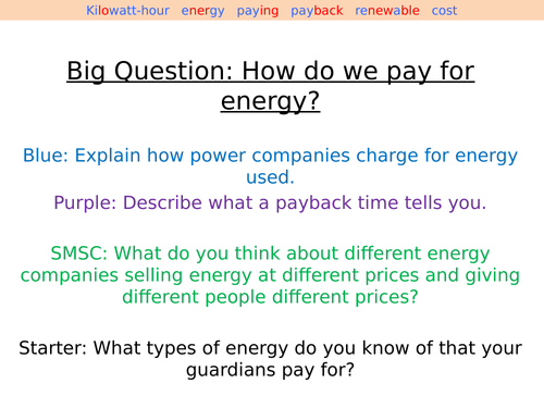 Year 8 Paying for Energy lesson (8Ke) | Teaching Resources