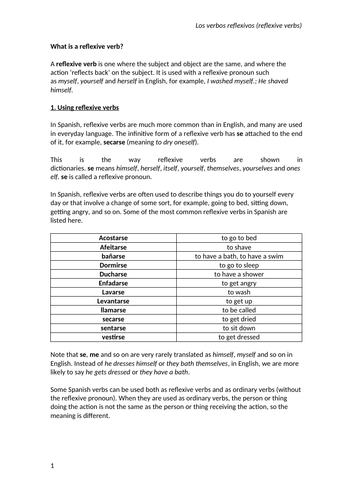 Los verbos reflexivos español (Reflexive verbs Spanish) | Teaching ...