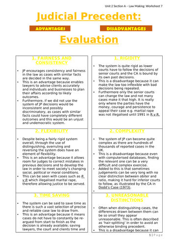 OCR LAW 2017 Spec. Unit 2 – Judicial Precedent | Teaching Resources