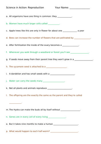 Science in Action: Reproduction Video Questions | Teaching Resources