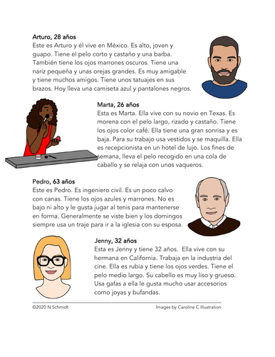 Describing People Spanish Reading: Descripciones Lectura en Español ...