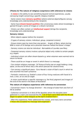 Religious Experience - Year 1 A level notes - RS EDUQAS & WJEC ...