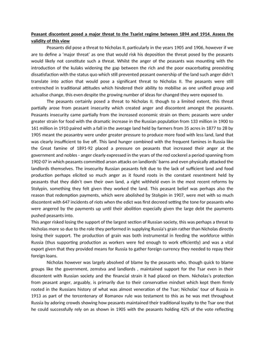 A* - AQA History A Level Essay on Russian Peasant Discontent | Teaching ...