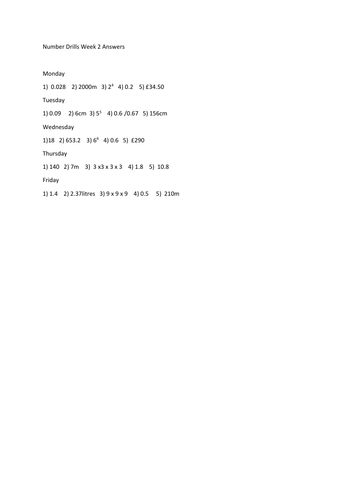 Number Drills- 20 days/ KS3/4 (inc ans) | Teaching Resources