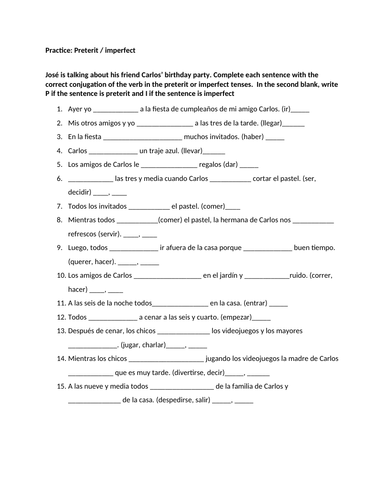 Practice on imperfect preterit | Teaching Resources