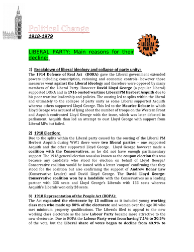 HISTORY EDEXCEL A-LEVEL BRITAIN TRANSFORMED REVISION RESOURCE 1918-1979 ...