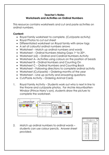 Ordinal Numbers Worksheets Activities | Teaching Resources