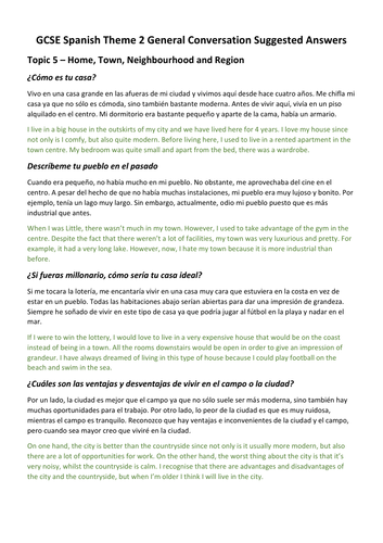 GCSE Spanish (9-1) Speaking Exam General Conversation Suggested ...