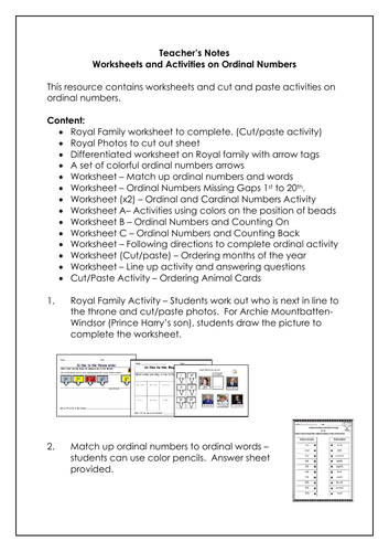 Ordinal Numbers and Words Worksheets Activities | Teaching Resources