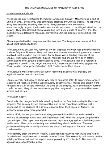 Manchurian Crisis: Overview and Exam Practice | Teaching Resources