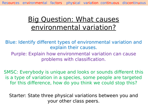 Year 9 Environmental Variation lesson (9Aa) | Teaching Resources