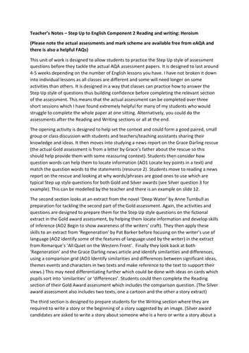 AQA Step Up to English: Component 2 HEROISM Unit | Teaching Resources