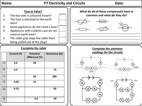 KS4 Revision Worksheets: Electricity and circuits | Teaching Resources