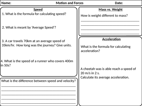 KS4 Revision Worksheets: Motion & Forces | Teaching Resources