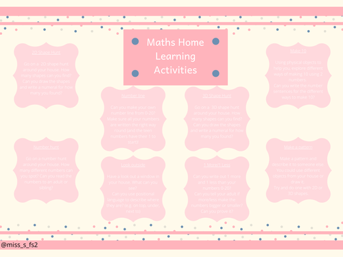 EYFS Maths Home Learning Activities | Teaching Resources