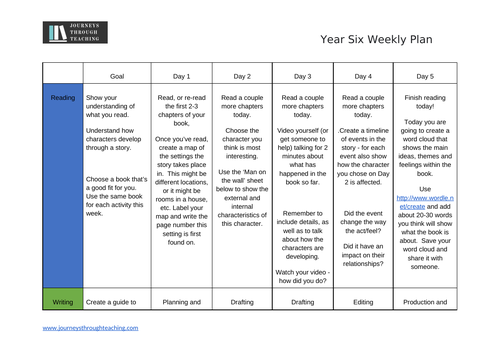 Year 6: Weekly Home School Plan | Teaching Resources
