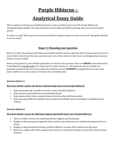 The Purple Hibiscus - Essay Writing Guide | Teaching Resources