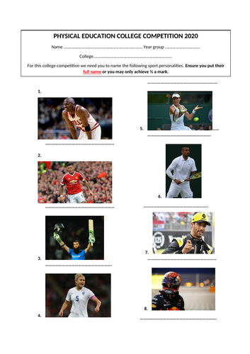 Sport Personality quiz and sport team quiz | Teaching Resources