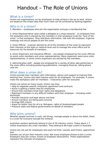 Social and Community Studies - Workplace Rights - Unions | Teaching ...