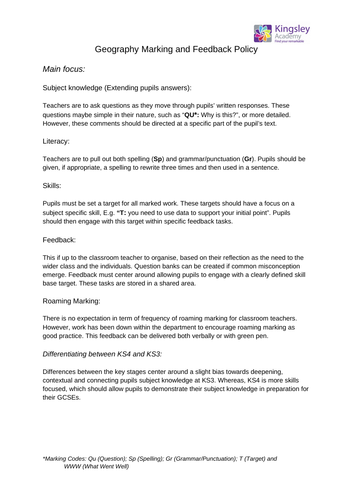 Marking Feedback | Teaching Resources