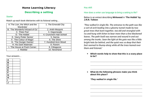 Home learning literacy activities: Describing a setting | Teaching ...