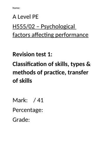 Skill Acquisition Exam Questions: Skill classification, Types/Methods ...