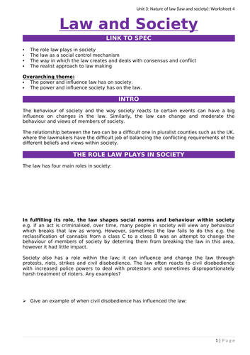 OCR LAW 2017 Spec. Unit 3 – Law and Society | Teaching Resources