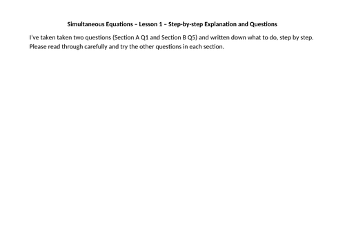 Simultaneous Equations - Lesson 1 - Questions and Step-by-step ...
