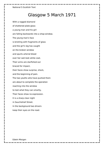 Edwin Morgan ST - Glasgow 5th March | Teaching Resources