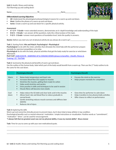 IGCSE PE (spec 2018) 7.3: Warming-up and cooling down | Teaching Resources