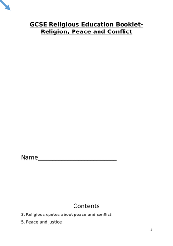 Religion, Peace and Conflict Revision Booklet for R.E GCSE AQA Spec A ...