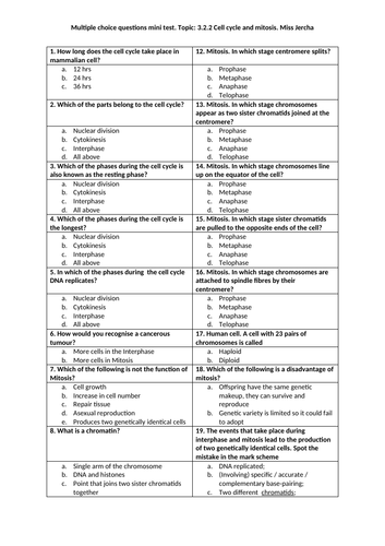 AQA A level Biology Section 2: Cells and immunity MCQ | Teaching Resources