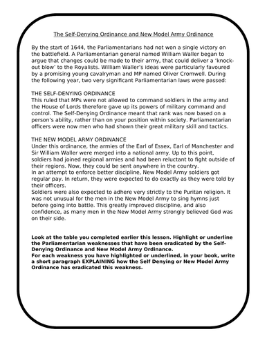 English Civil War Lesson Five: New Model Army | Teaching Resources