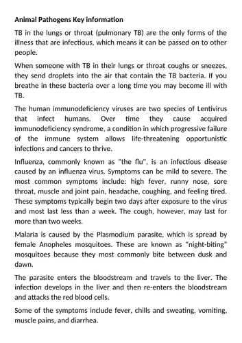 A Level Biology Animal Pathogens (Disease) Lesson & Activities ...