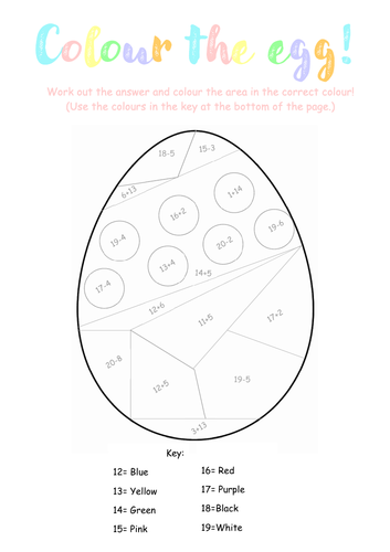 Easter Egg Colouring (Addition and Subtraction to 20, 2 worksheets ...