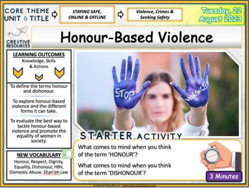 Honour Based Violence + Honour Killings | Teaching Resources